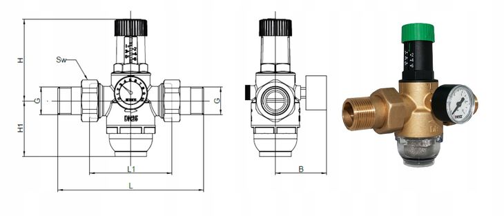 REDUKTOR CIŚNIENIA WODY HERZ Z FILTREM DN25 1 CAL - ERLI.pl