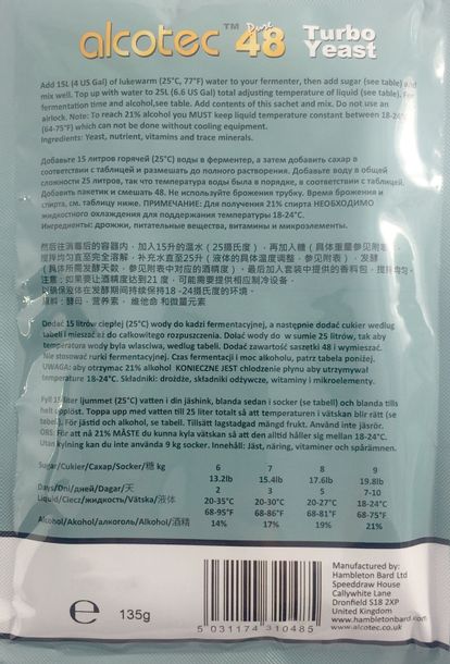 Drożdże gorzelnicze ALCOTEC 48h PURE bimber zacier 21% do cukru - ERLI.pl