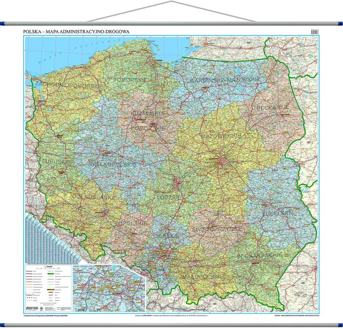 POLSKA MAPA ŚCIENNA ADMINISTRACYJNA DROGOWA NA '21 - ERLI.pl