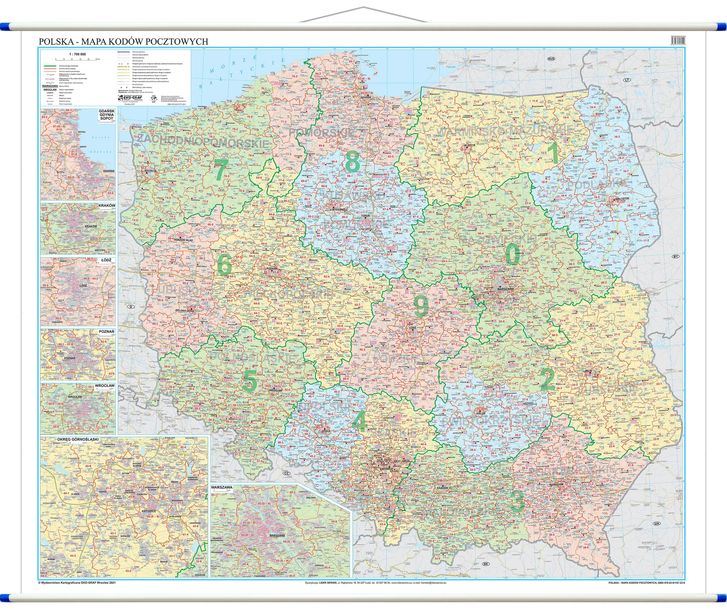 POLSKA 2020 MAPA ŚCIENNA KODOWA KODY POCZTOWE - ERLI.pl