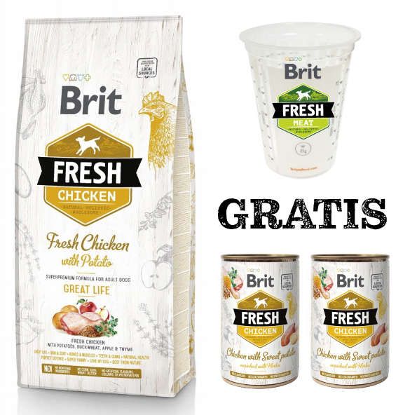 Brit Fresh Chicken With Potato Adult Great Life 12kg + 2 puszki i ...