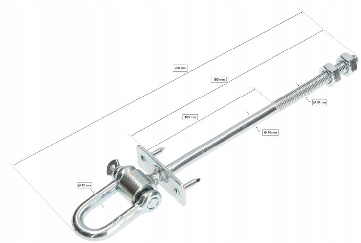 HAK HUŚTAWKOWY Z SZEKLĄ I BOLCAMI M10 X 190 MM - ERLI.pl