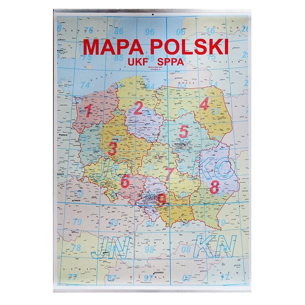 Listowana mapa Polski z lokatorami i podziałem na okręgi 68 x 48cm ... Listowana mapa Polski z lokatorami i podziałem na okręgi 68 x 48cm ...
