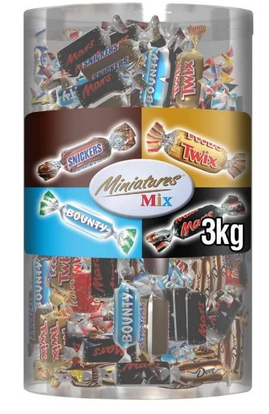 Cukierki Miniatures Mix Mars, Snickers, Bounty, Twix 3kg - ERLI.pl