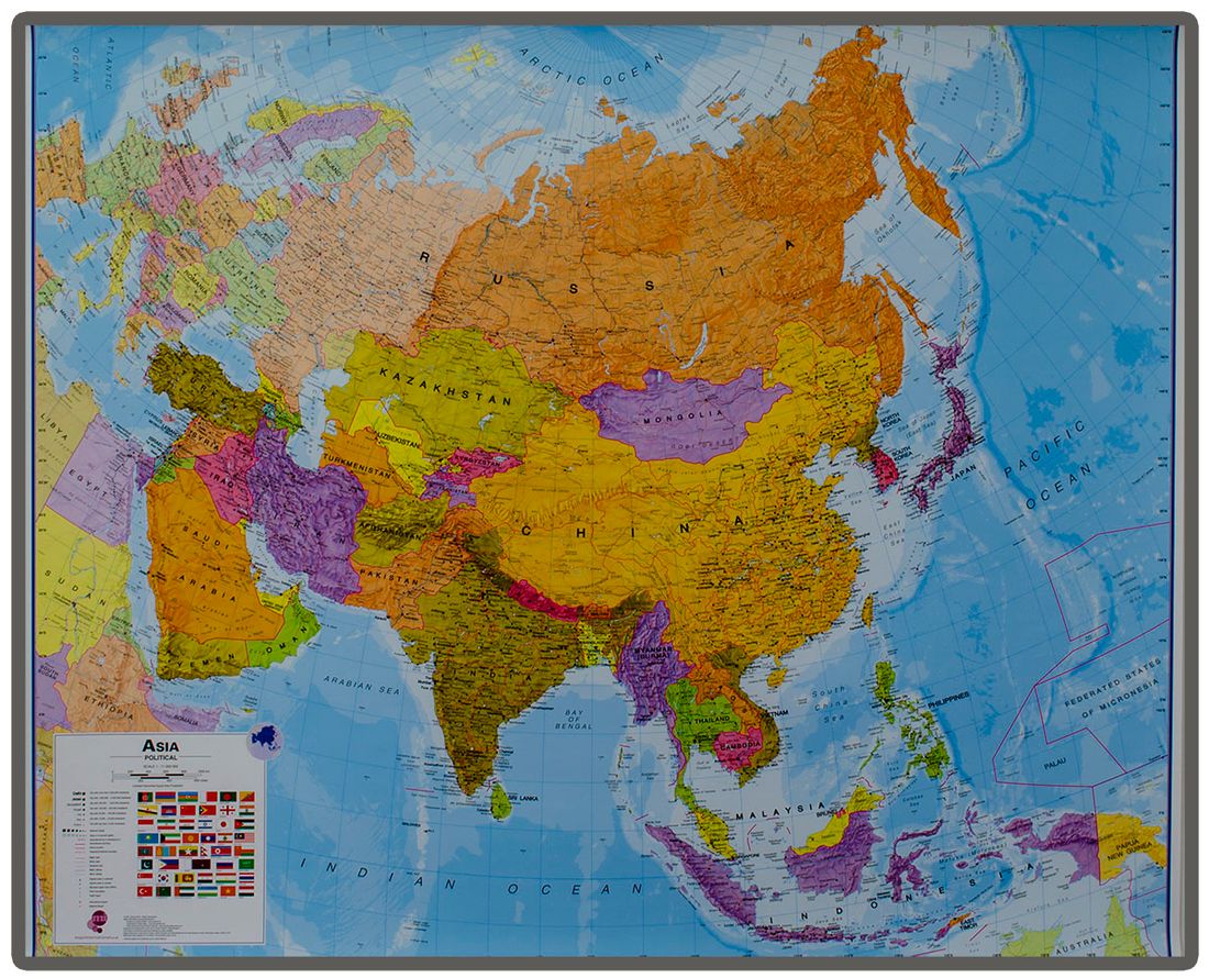 AZJA MAPA ŚCIENNA POLITYCZNA W RAMIE - ERLI.pl