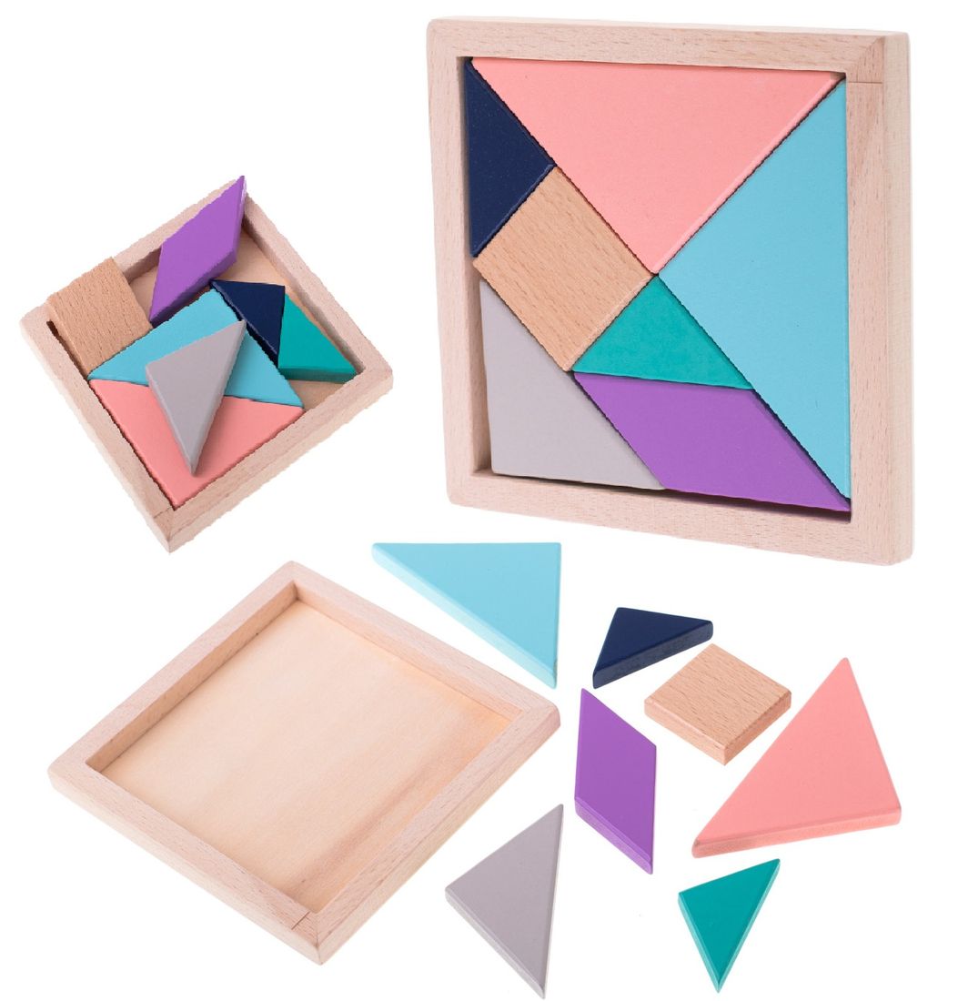 PUZZLE DREWNIANE UKŁADNKA KLOCKI TANGRAM GRA LOGICZNA 12X12 - ERLI.pl