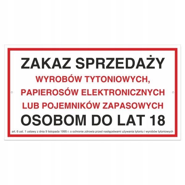 Tabliczka ZAKAZ SPRZEDAŻY WYROBÓW TYTONIOWYCH - ERLI.pl Tabliczka ZAKAZ SPRZEDAŻY WYROBÓW TYTONIOWYCH - ERLI.pl