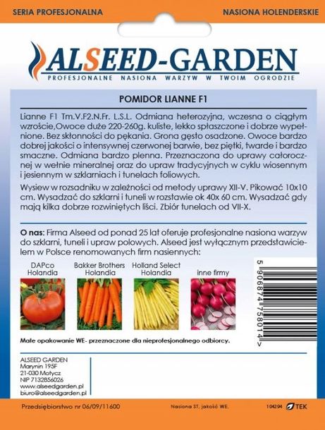 ALSEED POMIDOR LIANNE PROFESJONALNE NASIONA HOLENDERSKIE – 122166553 - ERLI.pl