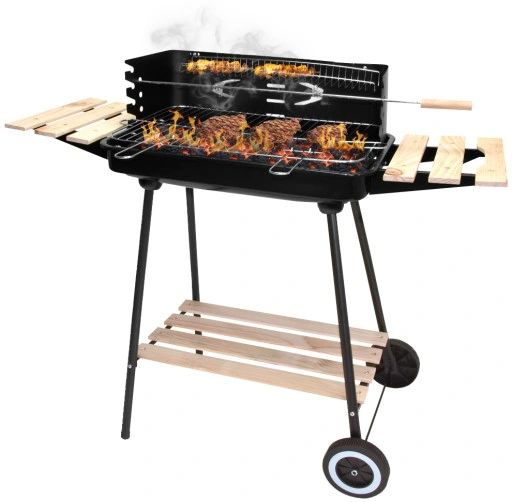 GRILL OGRODOWY WĘGLOWY RUSZTY ROŻEN 3 PÓŁKI KÓŁKA - ERLI.pl