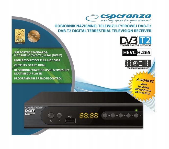 DEKODER TUNER TV NAZIEMNEJ HD DVB-T2 HEVC H.265 - ERLI.pl