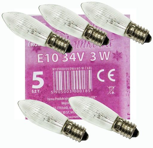 Żarówka choinkowa E10 34V 3W adwentowa 5szt - ERLI.pl