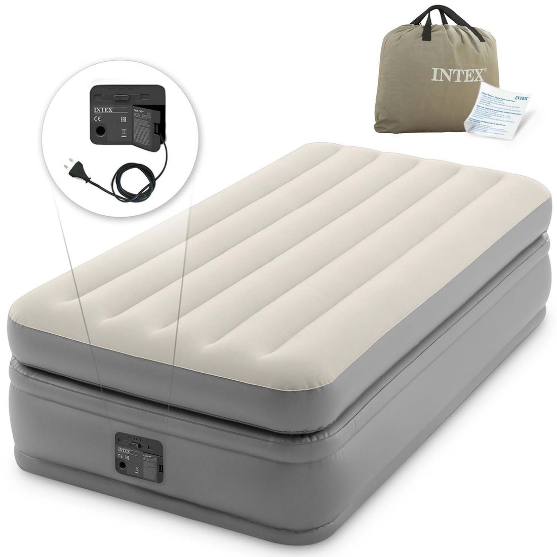 Materac dmuchany welurowy łóżko z pompką jednoosobowy INTEX 64162 - ERLI.pl