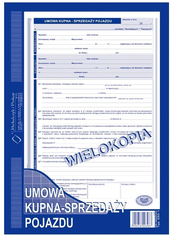 Umowa kupna-sprzedazy pojazdu A4, 40 kartek - ERLI.pl Umowa kupna-sprzedazy pojazdu A4, 40 kartek - ERLI.pl