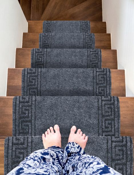 Nakładka dywanik na schody trepki Grecki wzór szara 24x65 - ERLI.pl