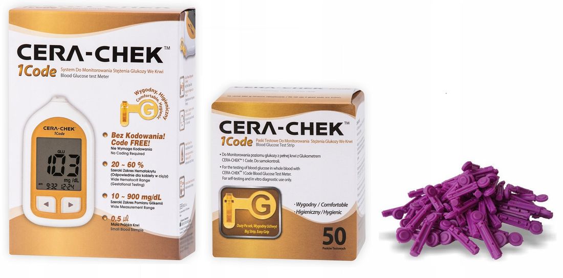 Glukometr Cera-Chek 1Code + lancety 30szt + paski – 127302601 - ERLI.pl