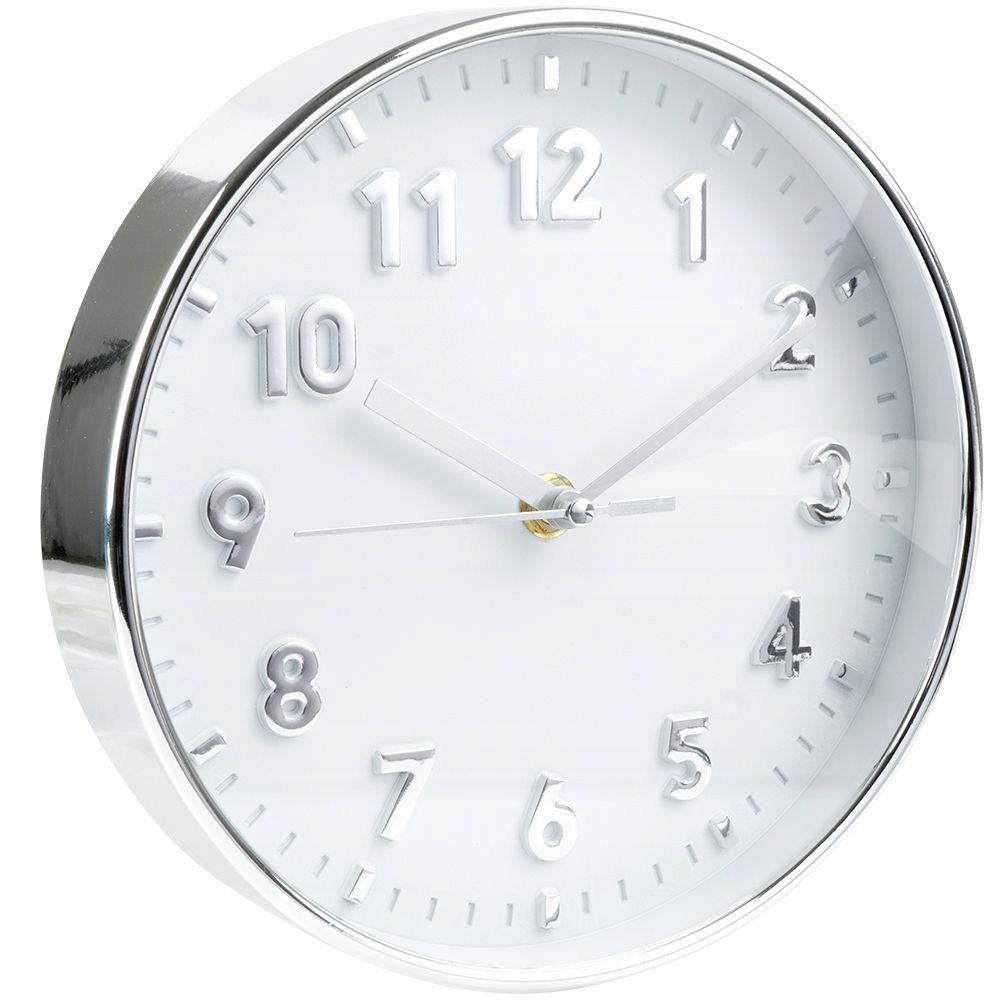ZEGAR SREBRNY ŚCIENNY OKRĄGŁY GLAMOUR BIAŁY – 128360405 - ERLI.pl
