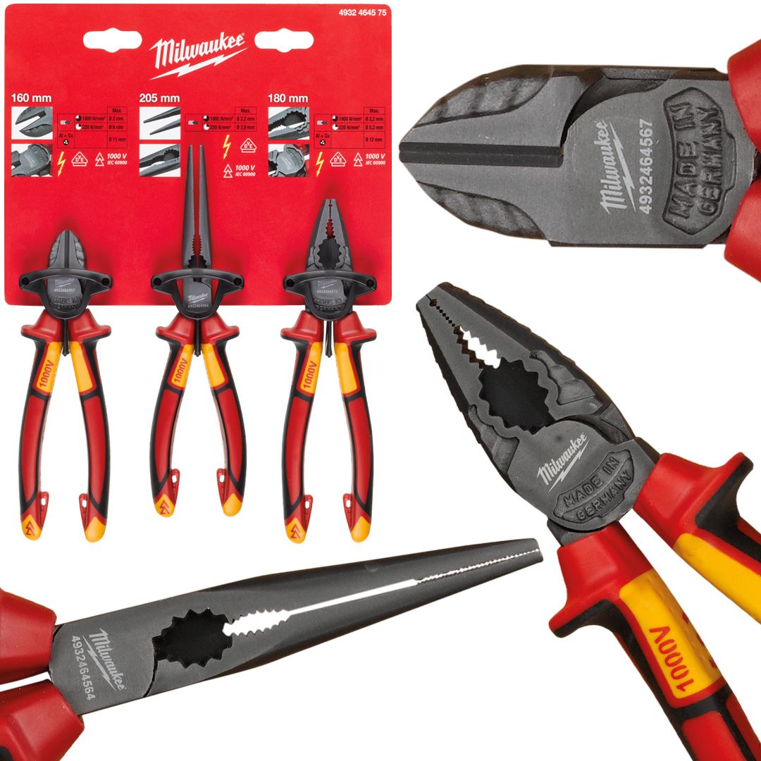Zestaw 3 szczypiec VDE dla elektryków Milwaukee 4932464575 - ERLI.pl