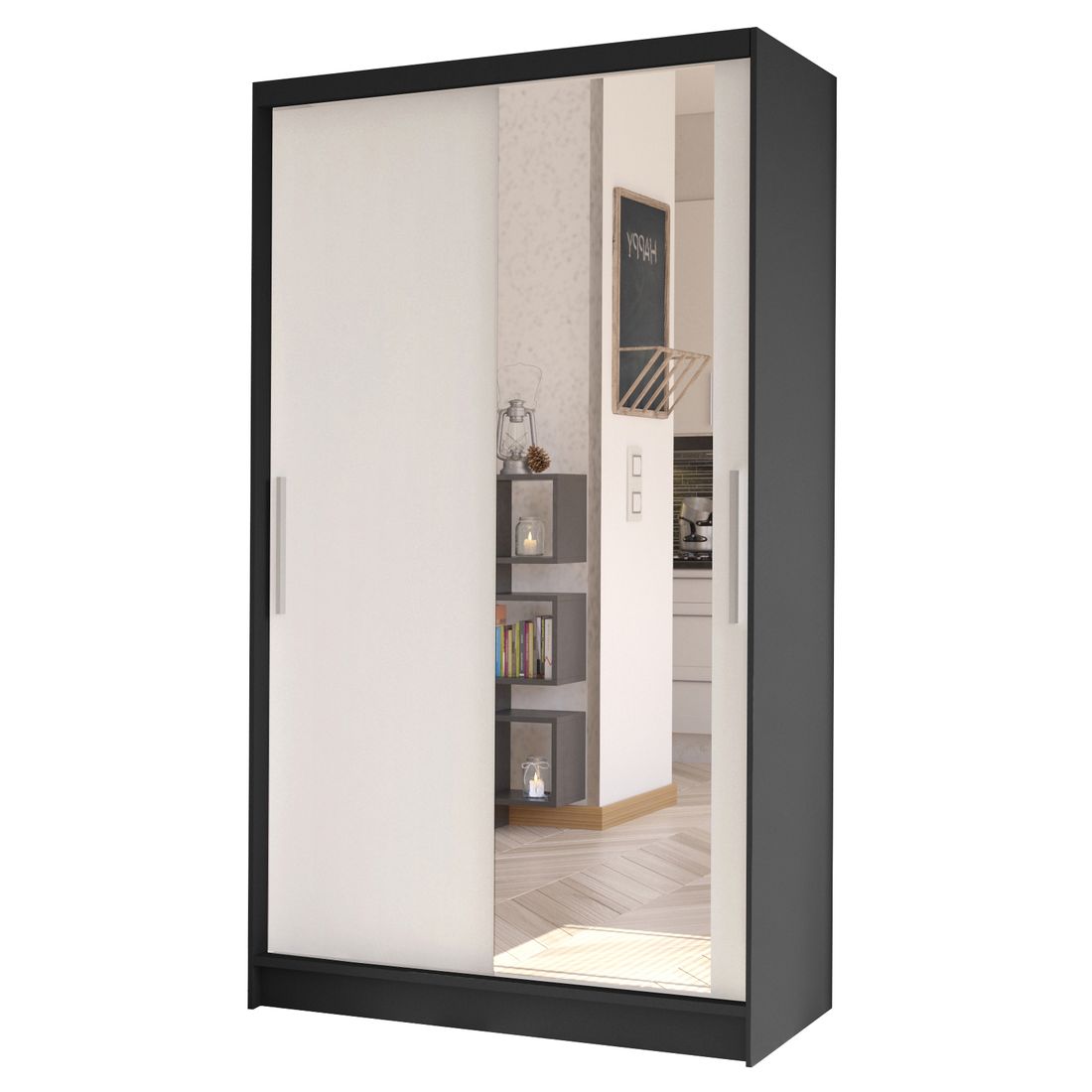 Szafa przesuwna Costa VI z lustrem 100cm-garderoba CZARNY/BIAŁY - ERLI.pl
