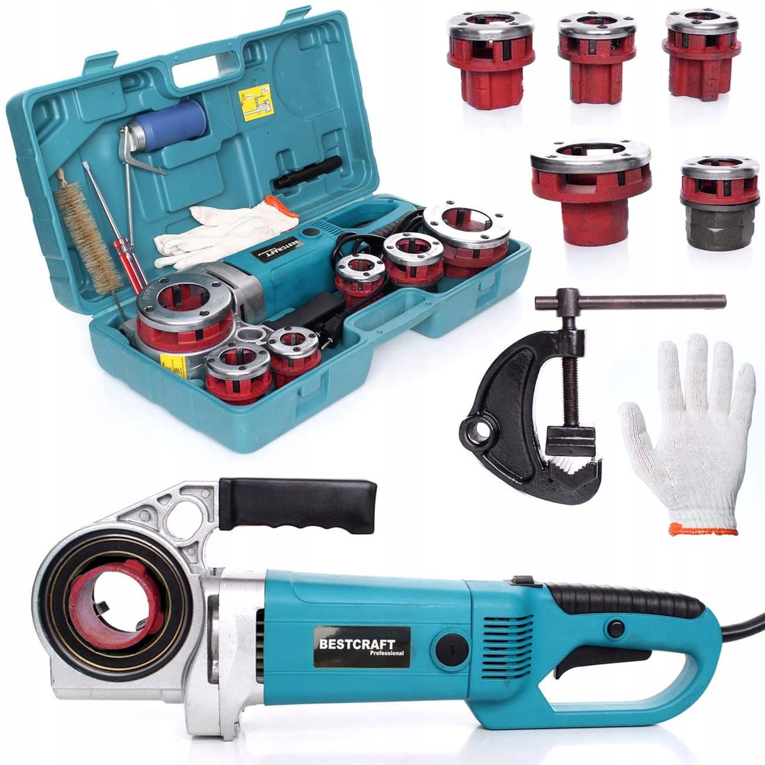 GWINTOWNICA ELEKTRYCZNA DO RUR 6 NARZYNEK ZESTAW - ERLI.pl