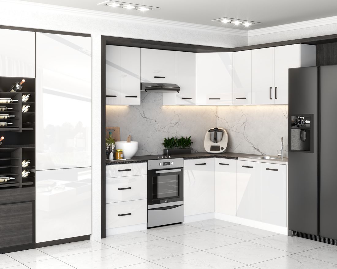 MEBLE KUCHENNE ZESTAW KUCHNIA NAROŻNA POŁYSK - ERLI.pl