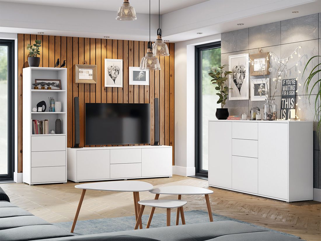 ZESTAW MEBLI do salonu Gesita III białe MEBLE szafki - ERLI.pl