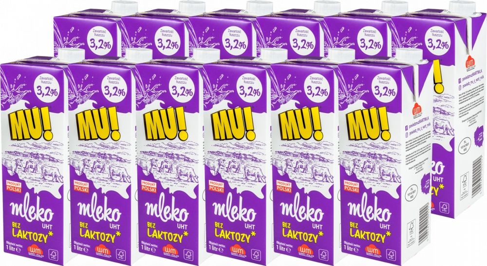 12x Mleko UHT Wart-Milk MU! bez laktozy 3.2% 1l - ERLI.pl