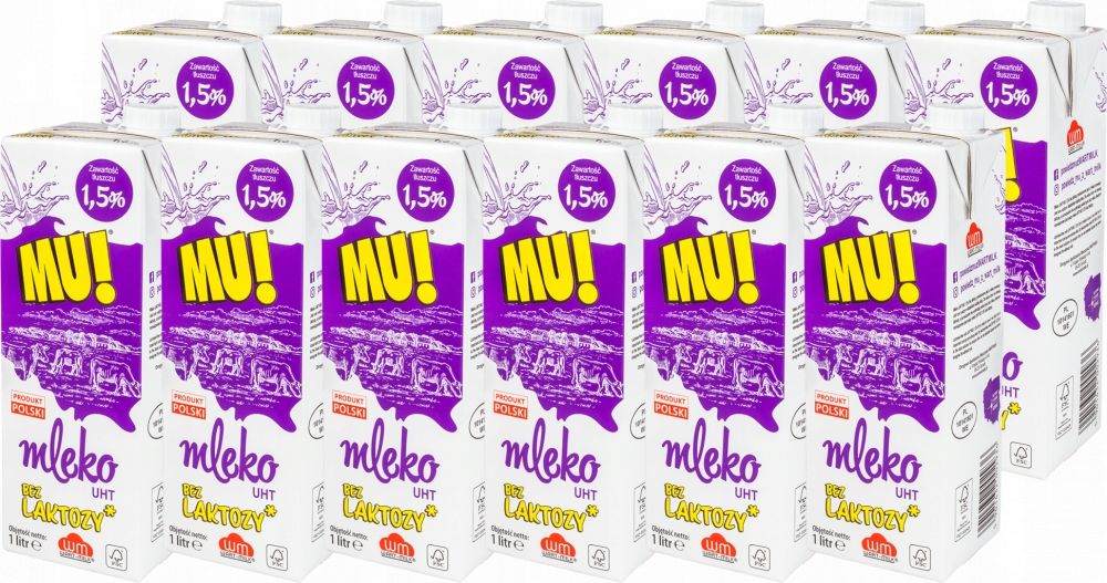 12x Mleko UHT Wart-Milk MU! bez laktozy 1.5% 1l – 147316332 - ERLI.pl
