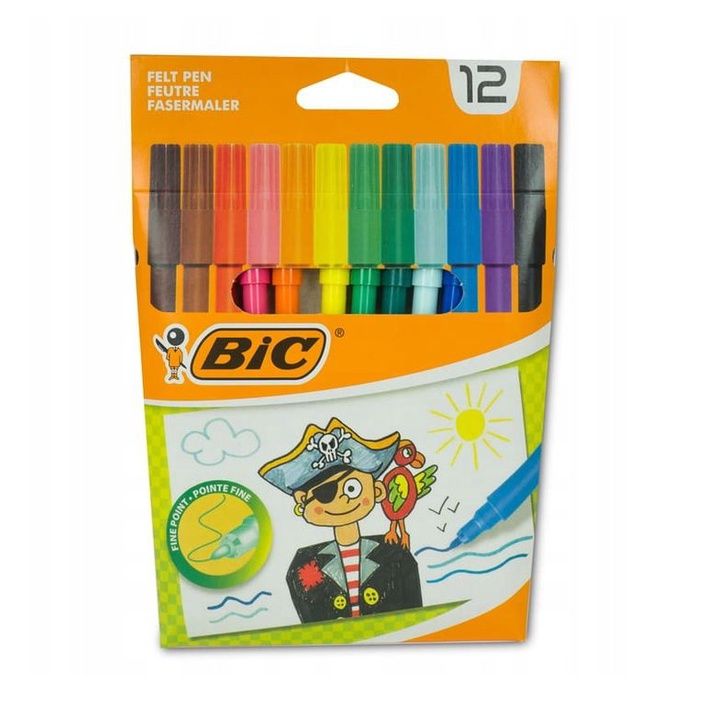 Flamastry BIC mazaki pisaki dla dzieci 12 sztuk mazaki do kolorowania ...