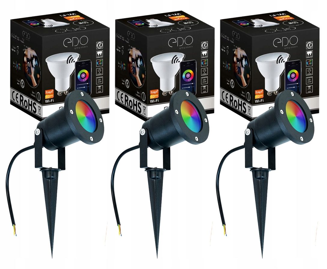 3x REFLEKTOR ogrodowy WBIJANY szpikulec GU10 czarny IP65 + LED RGB TUYA - ERLI.pl
