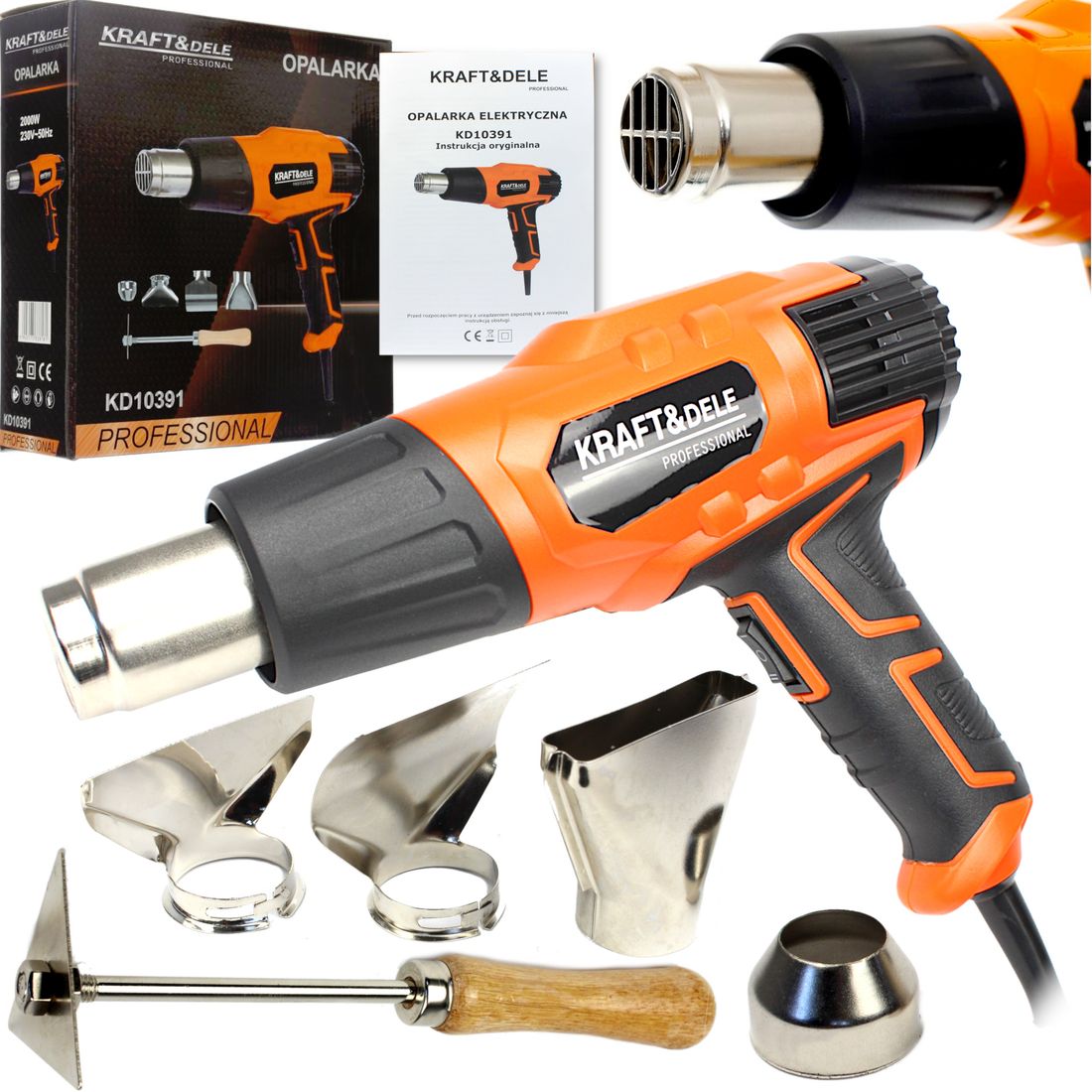 ELEKTRYCZNA OPALARKA WYPALARKA PALNIK 2000W 4 DYSZE 2 BIEGI ZESTAW ...