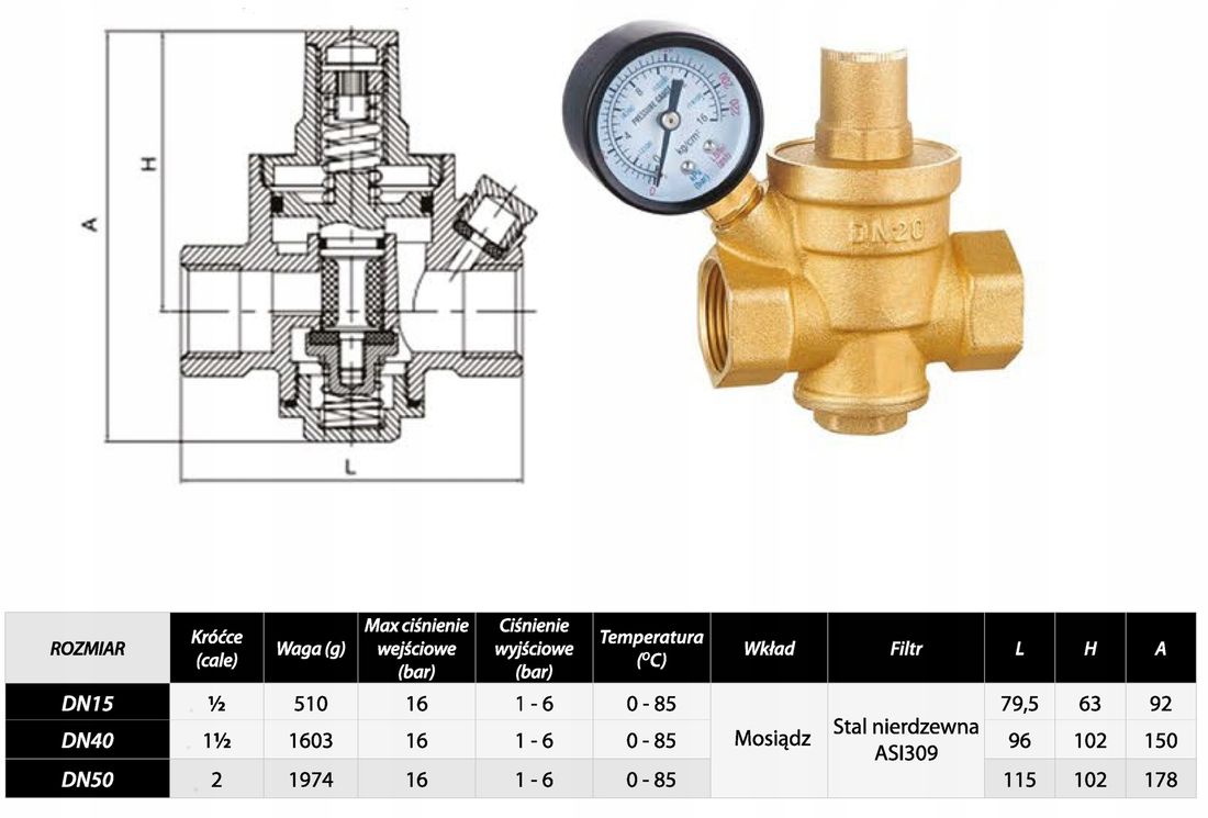 REDUKTOR CIŚNIENIA WODY 1 1/2'' DN40 + MANOMETR – 132574605 - ERLI.pl