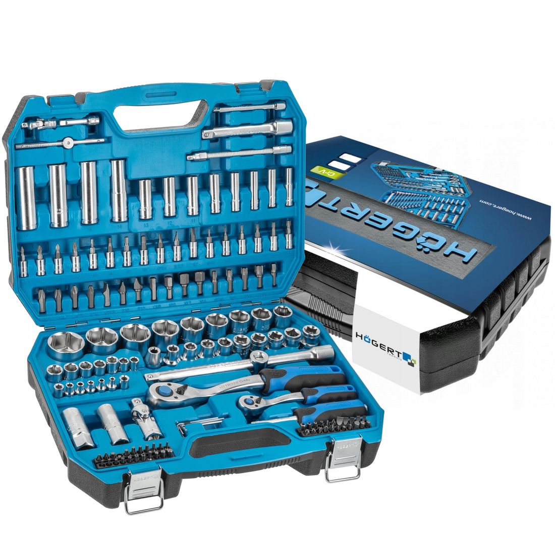 HOGERT ZESTAW NASADKI BITY KLUCZE NASADOWE 144 szt – 132580862 - ERLI.pl