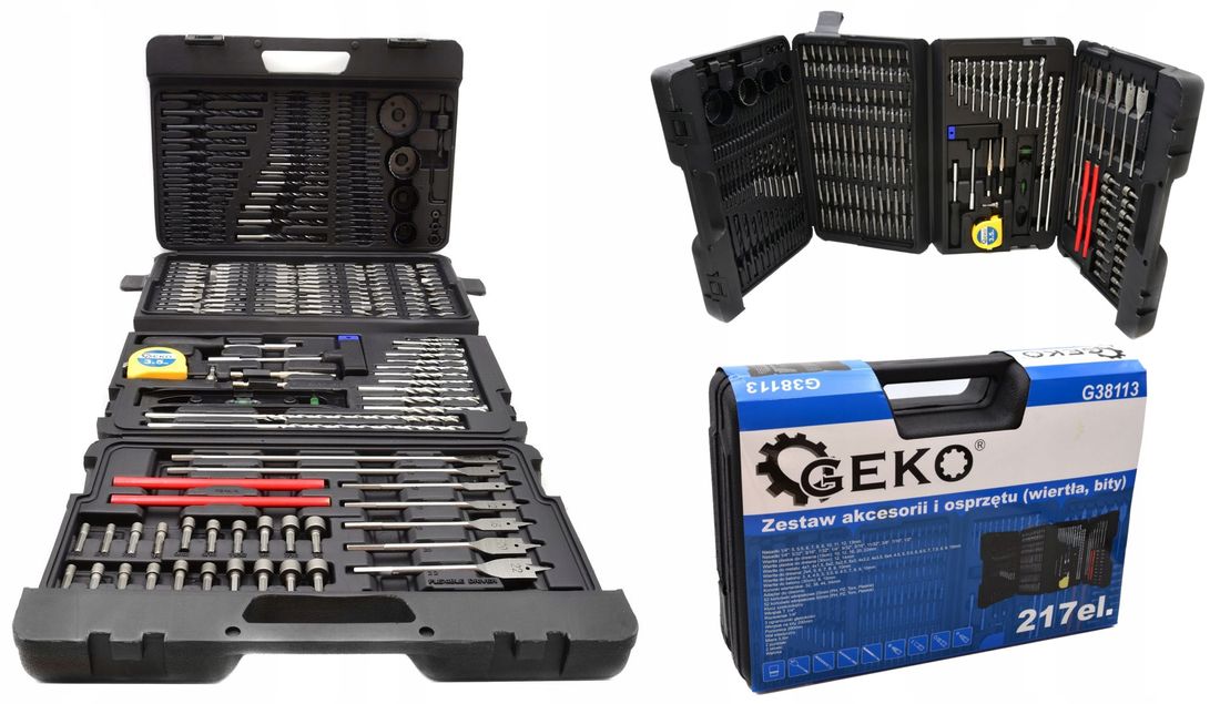 ZESTAW NARZĘDZI WIERTŁA BITY KLUCZE NASADOWE 217EL - ERLI.pl