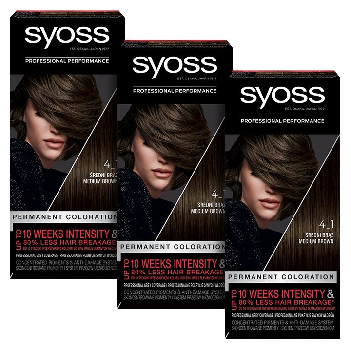 Syoss Farba do włosów 4-1 Średni Brąz x 3szt. - ERLI.pl