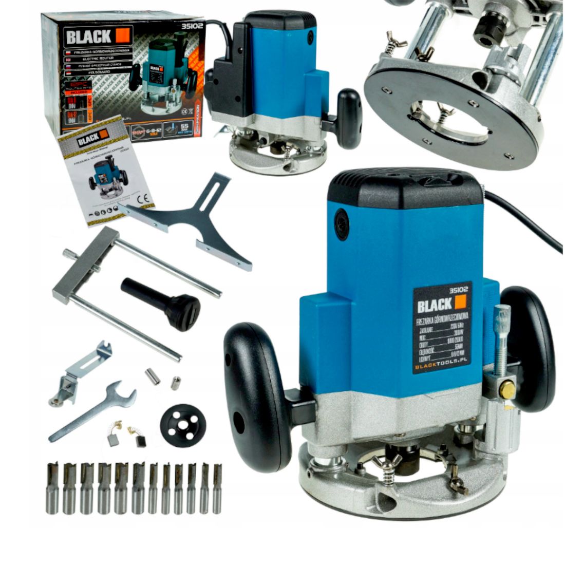 RĘCZNA FREZARKA GÓRNOWRZECIONOWA 3000W 6/8/12mm 12x FREZY PROWADNICA ...