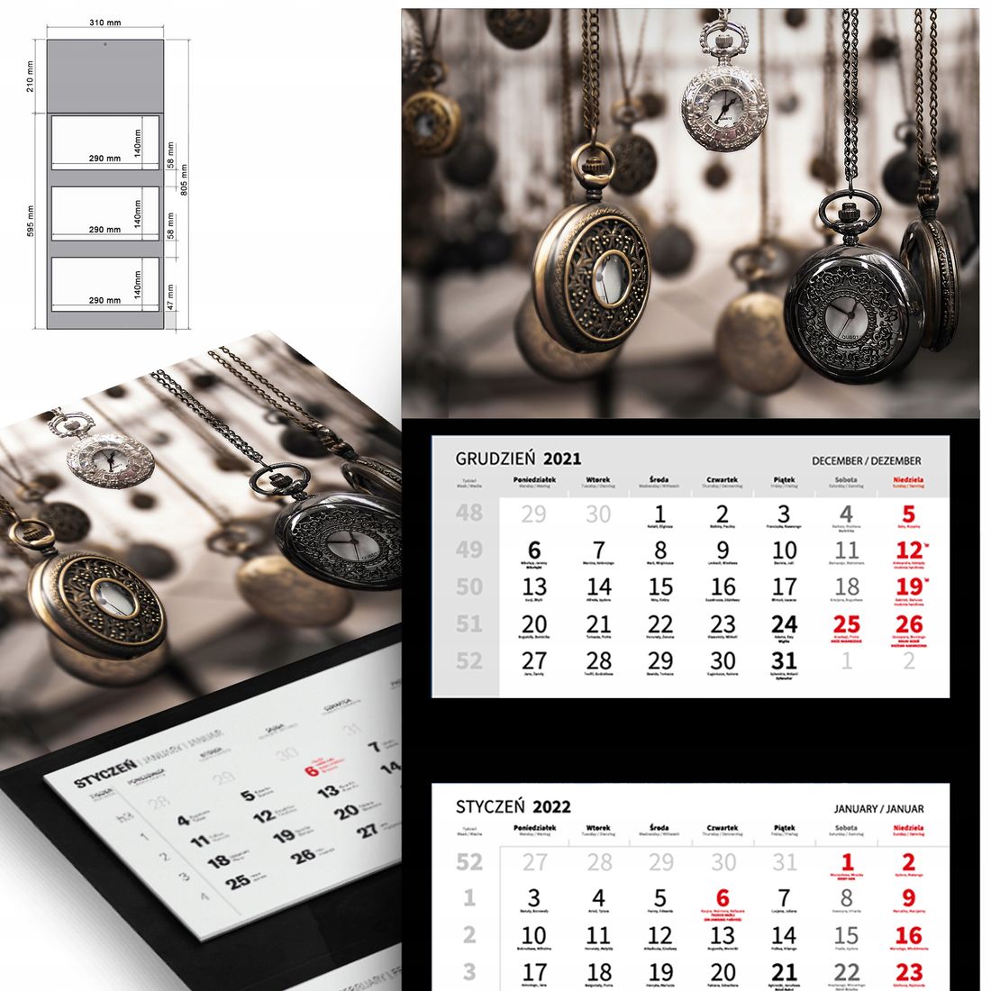Trójdzielny Kalendarz 2023 PIĘKNE SUBTELNE Wzory - ERLI.pl