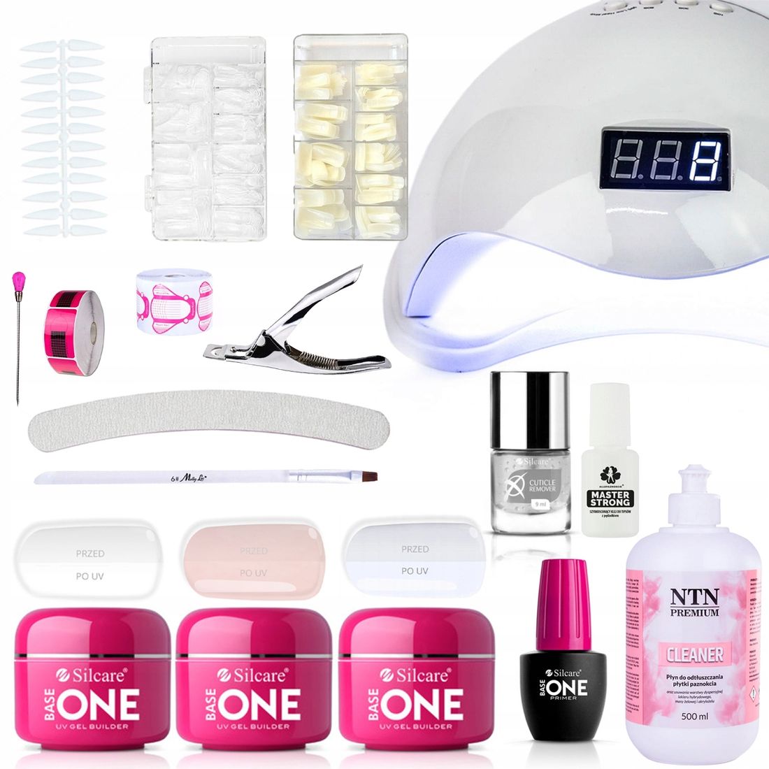 Zestaw do przedłużania paznokci lampa LED 3x żel 15g Silcare akcesoria ...
