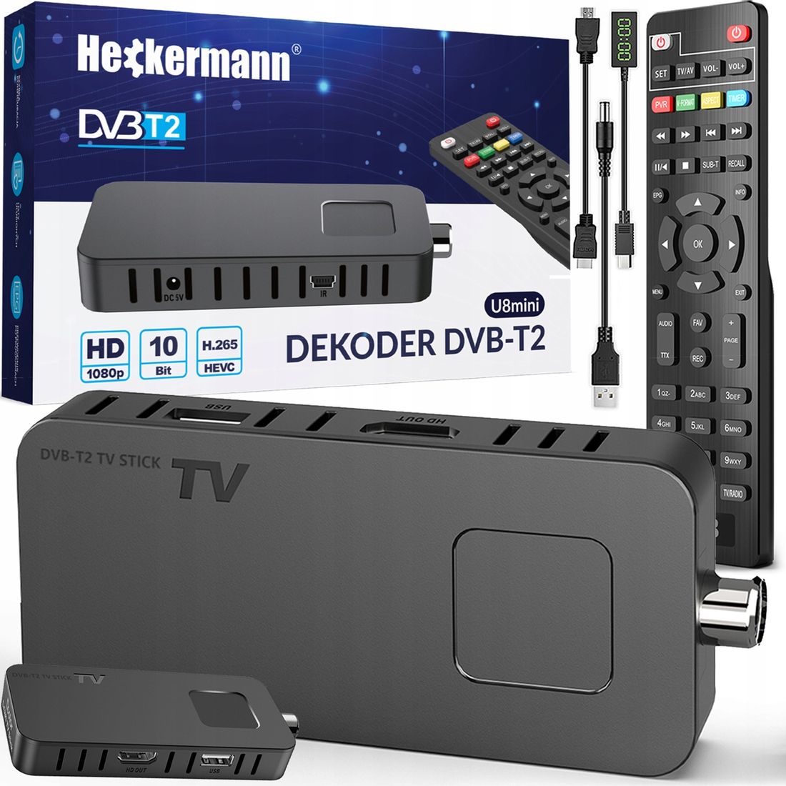 TUNER DEKODER DVBT2 HEVC MINI STICK FULL HD 10-BIT - ERLI.pl