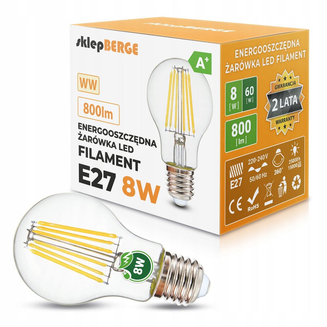 Żarówka LED E27 8W filament edison retro ozdobna - ERLI.pl Żarówka LED E27 8W filament edison retro ozdobna - ERLI.pl