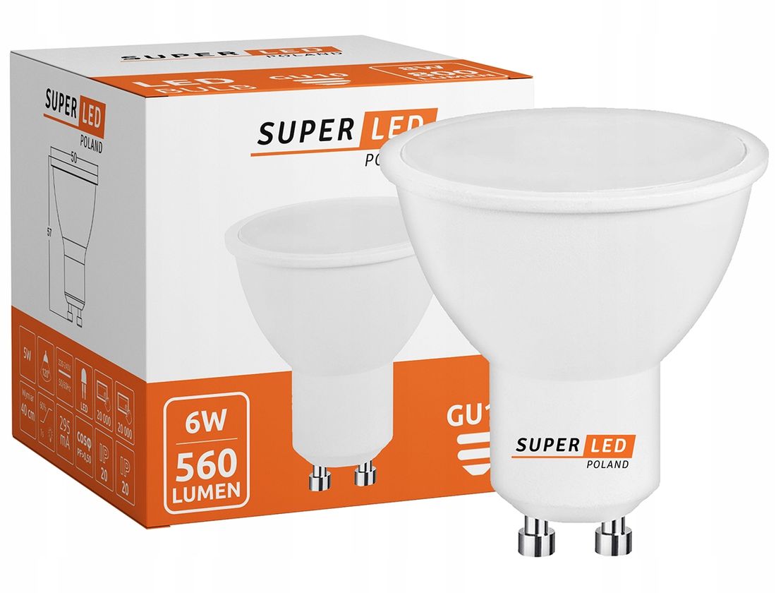 Żarówka LED GU10 6W =60W SMD 570lm CCD SuperLED - ERLI.pl Żarówka LED GU10 6W =60W SMD 570lm CCD SuperLED - ERLI.pl