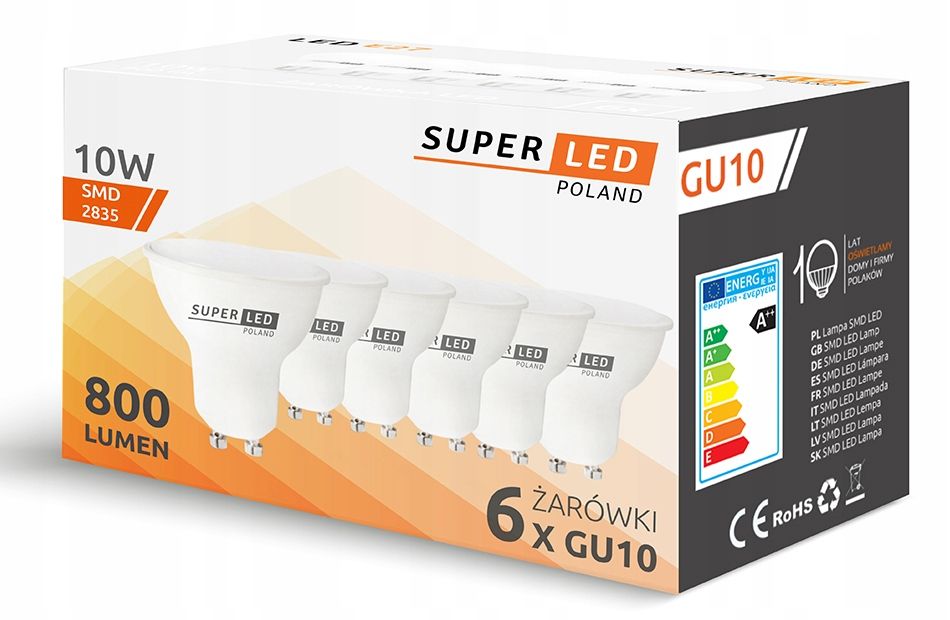 Zestaw 6x Żarówka LED GU10 10W 950lm SuperLED - ERLI.pl Zestaw 6x Żarówka LED GU10 10W 950lm SuperLED - ERLI.pl