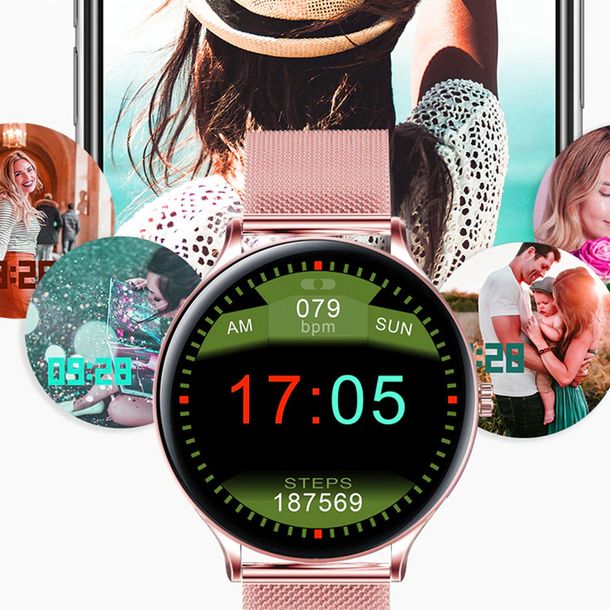ZEGAREK SMARTWATCH DAMSKI PULS CIŚNIENIE SPORT KROKI POWIADOMIENIA MENU - ERLI.pl