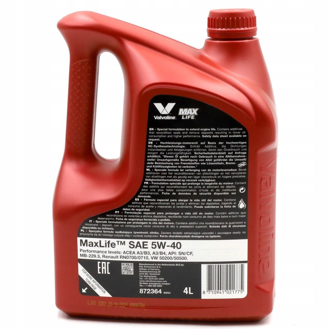 Olej Silnikowy Valvoline MaxLife 5w40 4L - ERLI.pl