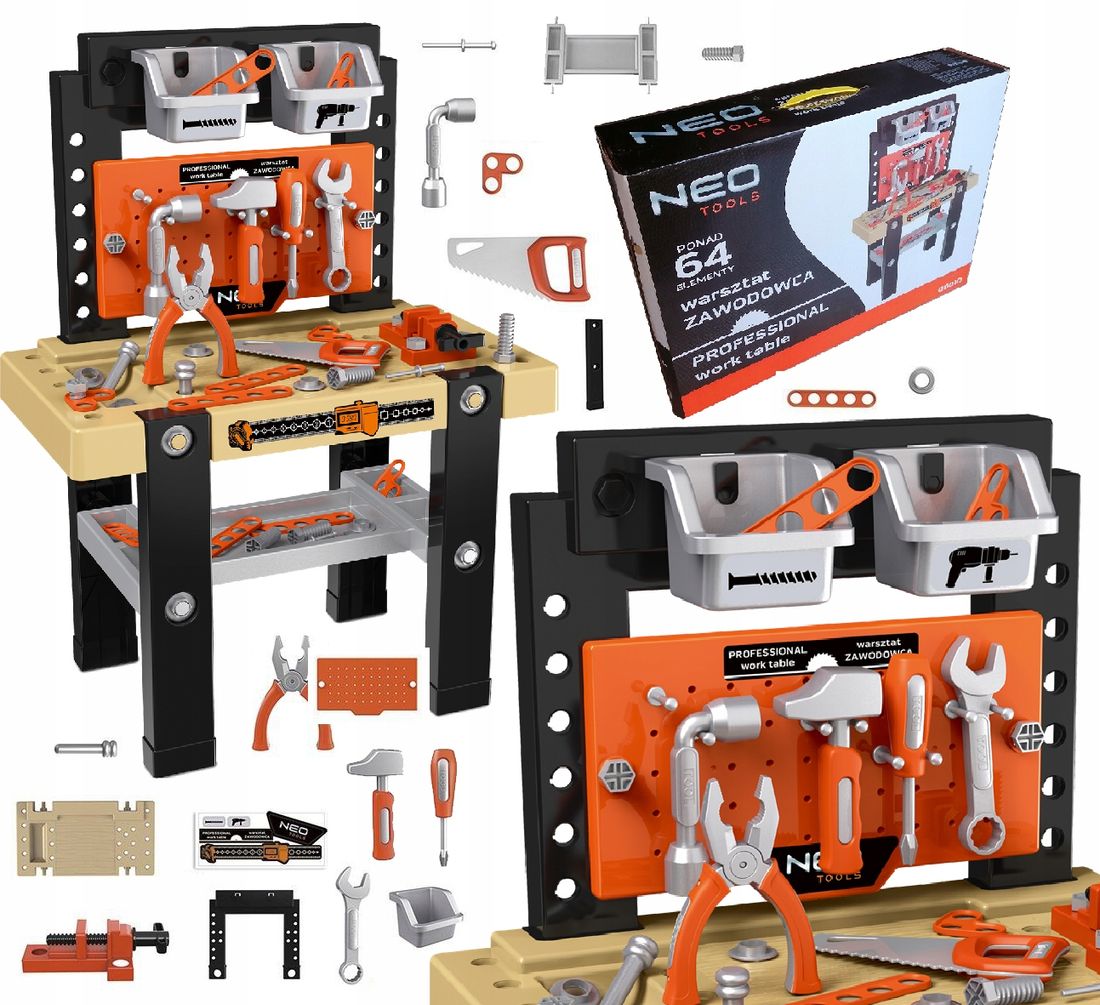 MINI WARSZTAT DLA DZIECI NEO TOOLS 63 el. PREZENT! – 135228009 - ERLI.pl