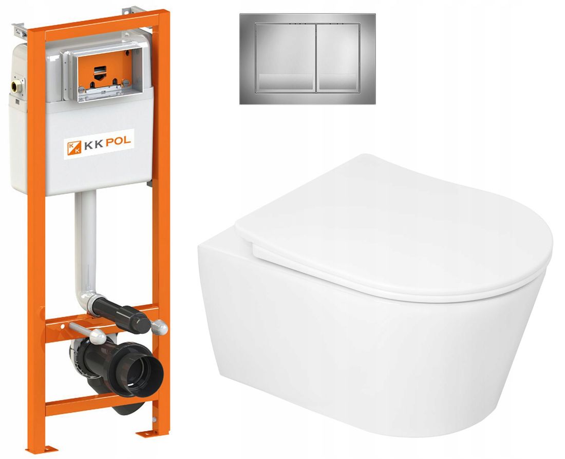 ZESTAW MISKA WC WISZĄCA STELAŻ PRZYCISK DESKA RIM - ERLI.pl