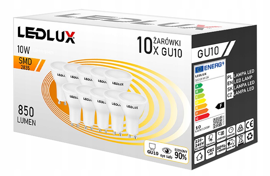 Żarówka led GU10 10W (Zestaw 10szt)Premium WYDAJNA - ERLI.pl