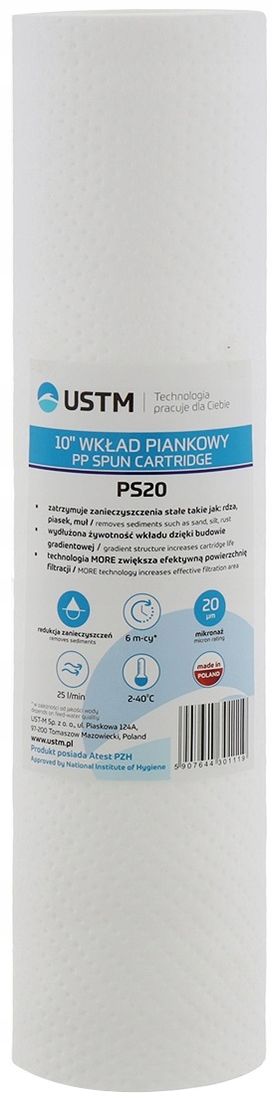FILTR DO WODY WKŁAD 10'' PIANKOWY 20 MIKRON USTM - ERLI.pl