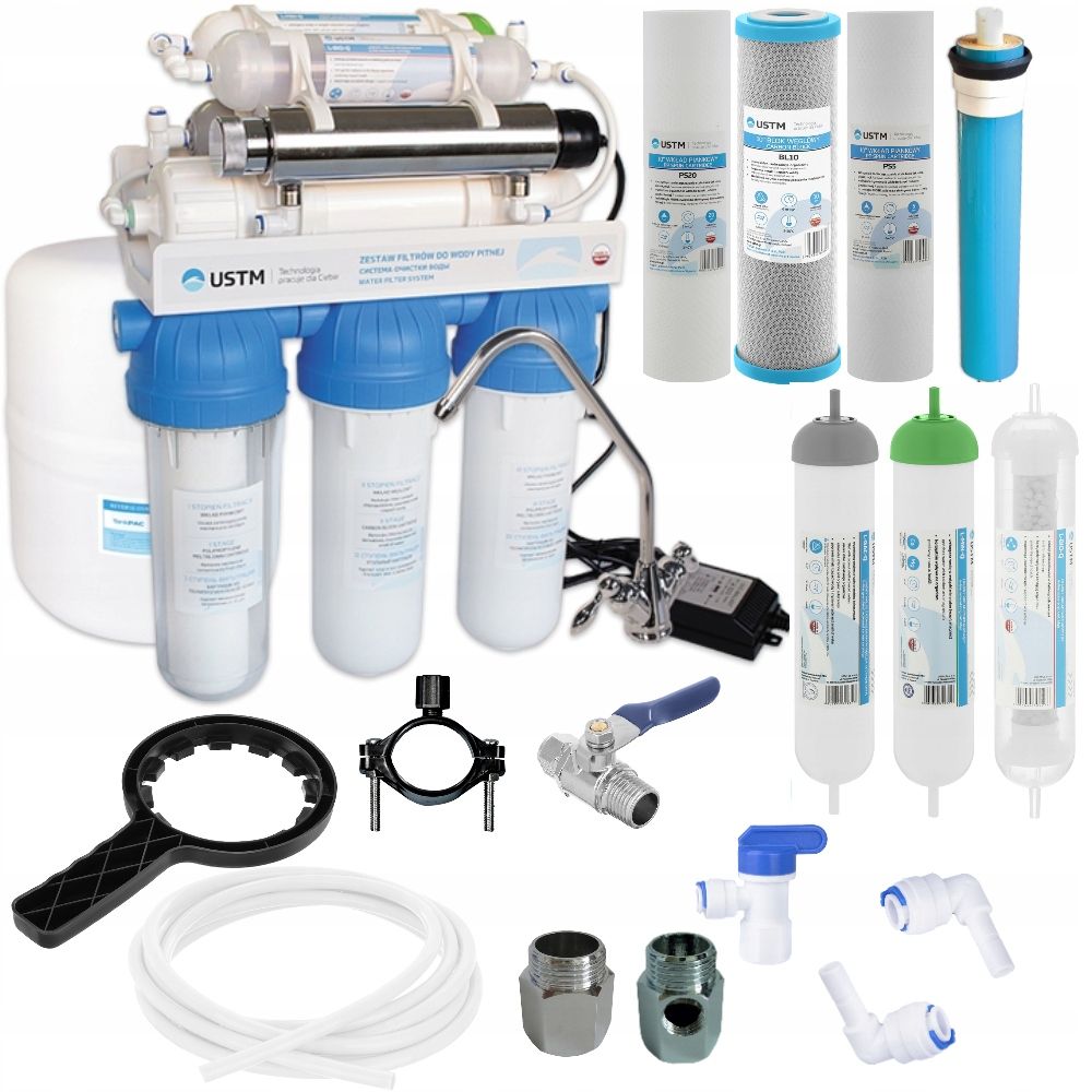 Filtr do wody Odwrócona OSMOZA RO8 LAMPA UV zestaw - ERLI.pl