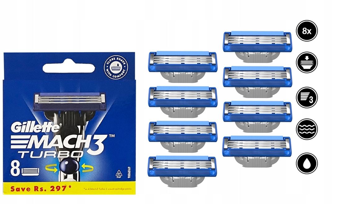 GILLETTE MACH 3 TURBO OSTRZA NOŻE DO MASZYNKI x8 - ERLI.pl GILLETTE MACH 3 TURBO OSTRZA NOŻE DO MASZYNKI x8 - ERLI.pl