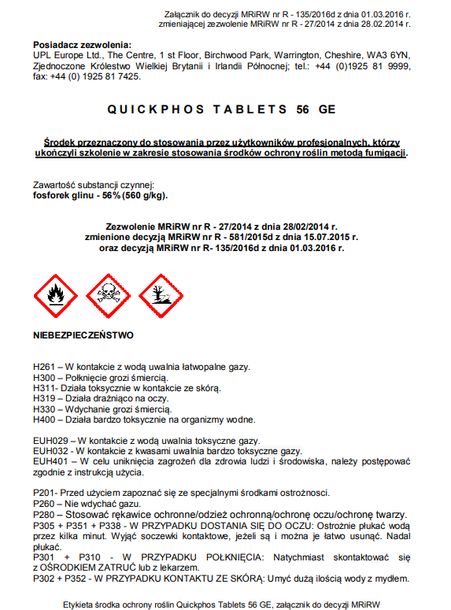 QUICKPHOS 56 GE TABLETKI 1KG FUMIGACJA ZIARNA KRET – 152195600 - ERLI.pl